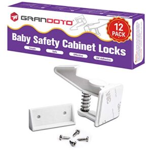 baby safety cabinet locks 12 pack white-grandoto baby proofing & child safety cabinets drawer locks,diy easy to install,no tooling, stronger safety!