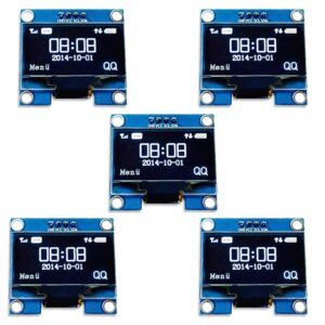 5pcs 0.96 inch oled display module, pemenol 128 x 64 pixel i2c iic serial 1 oled lcd display module with ssd1306 driver for arduino raspberry pi and esp8266（white light）