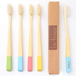 laboos best nature manual color bamboo toothbrush, new extra soft compact bristle toothbrush,best biodegradable toothbrush for gingivitis and sensitive teeth. (4 pcs)