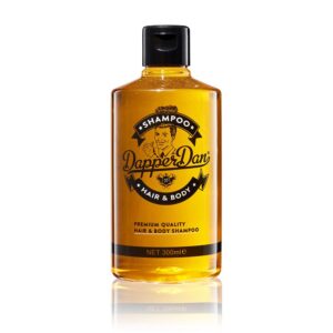 dapper dan hair and body shampoo, men's daily hair shampoo to gently cleanse the hair and skin, with vitamin b5 to help strengthen the hair, classic scent, 1 x 300ml