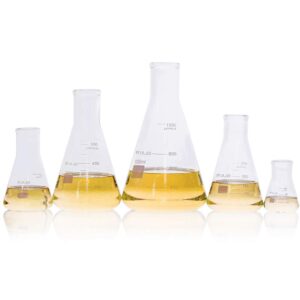 ulab scientific glass erlenmeyer flask set, 5 sizes 50ml 150ml 250ml 500ml 1000ml, 3.3 boro with printed graduation, uef1002