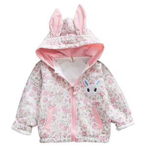 famuka baby girls hooded jacket floral pattern coat rabbit style windbreaker for spring/autumn (pink, 3-6 months)