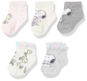 peanuts unisex baby 5 pack shorty socks, assorted pastel, 12-24 months us