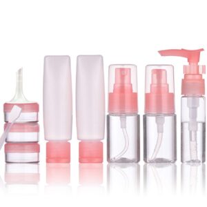 meacolia travel size toiletries containers 10 pack travel bottles set cosmetic makeup liquids travel container tsa approved leak proof bpa free refillable plastic clear empty pink