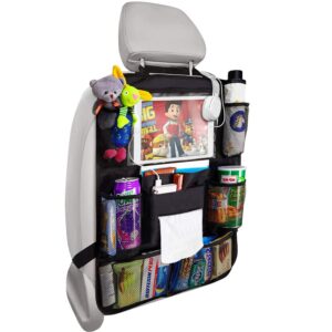 car back seat organizer foldable car storage organizer car seat back protectors with hole for usb/headphone/charging kick mats back seat protector with touch screen tablet holder tissue box