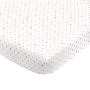 nojo aztec mix & match 100% cotton triangles fitted crib sheet, pink, grey, white