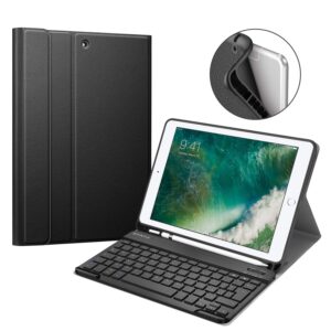 fintie keyboard case for ipad 6th / 5th generation (2018/2017), ipad air 2 / air 1 (9.7 inch) - [built-in pencil holder] soft tpu back cover w/magnetically detachable keyboard, black