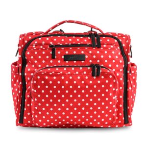 jujube b.f.f multi-functional convertible diaper backpack/messenger bag, onyx collection - black ruby - red/white polka dots