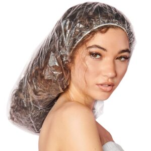 adama disposable shower conditioning processing caps, xx-large size for processing, conditioning, showering voluminous hair, protects long hair styles, 10 disposable caps, clear