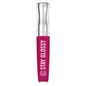 rimmel stay glossy lip gloss - non-sticky and lightweight formula for lip color and shine - 345 pop fizz pink, .18oz