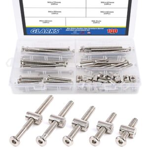 glarks 100pcs m6 x 35/45/55/65/75mm hex drive socket cap furniture barrel screws bolt nuts assortment kit for furniture, cots, babybeds, crib, chairs - nickel plated