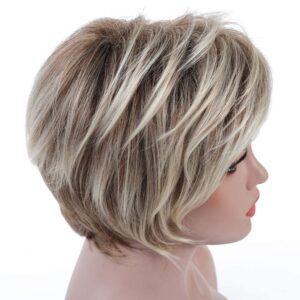 rosa star short wig ombre brown mixed blonde hair wigs natural curly with bangs synthetic hair fibers heat resistant full wig for women