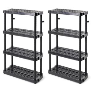 gracious living 4 shelf adjustable height medium duty storage unit 14 x 32 x 54.5" organizer for home, garage, basement, & laundry, black (2 pack)