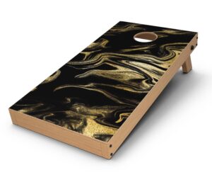 design skinz marble skin set for cornhole (skin only) - black & gold marble swirl v7