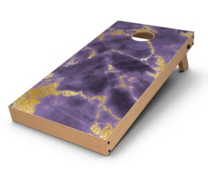 design skinz marble skin set for cornhole (skin only) - purple marble & digital gold foil v3