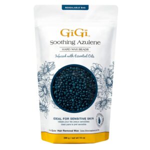 gigi hard wax beads, soothing azulene hair removal wax for sensitive skin, 14 oz