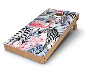 design skinz summer tropical skin set for cornhole (skin only) - tropical flamingo and zebra jungle