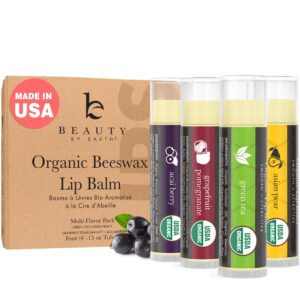 usda organic lip balm - usa made & all natural 4 pack multi flavor lips moisturizer, valentines day gifts, moisturizing lip care, beauty & birthday gifts, moisturizer chapstick care for dry lips