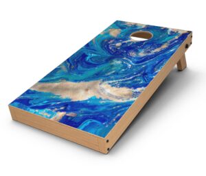 design skinz summer tropical skin set for cornhole (skin only) - vivid blue gold acrylic