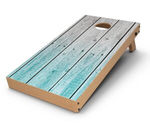 design skinz wood skin set for cornhole (skin only) - trendy teal to white aged wood planks