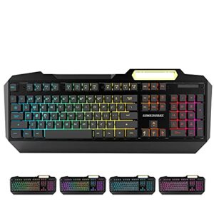 lumsburry rgb led backlit gaming keyboard with anti-ghosting, light up keys multimedia control, usb wired waterproof metal keyboard for pc games office (cool black)