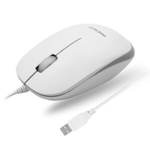 macally usb wired mouse for mac and windows - simple 3 button corded computer mouse wired, scroll wheel layout with long wire cord - plug and play usb mouse wired for laptop, pc desktop, notebook