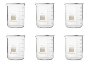 labnique borosilicate 3.3 glass griffin beaker, low form with printed graduation, double boxed, 1000ml / 1l (pack of 6)