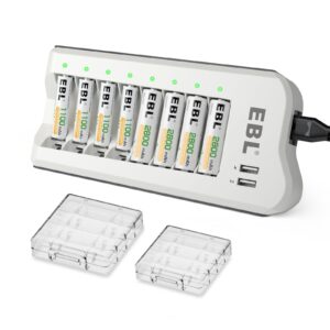 ebl battery charger with aa aaa batteries - 8bay battery charger and 4pcs aa rechargeable batteries 2800mah & 4pcs aaa battery nimh battery