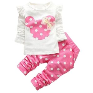 mh-lucky baby girl clothes infant outfits set 2 pieces long sleeved tops + pants (12-18 months, pink)