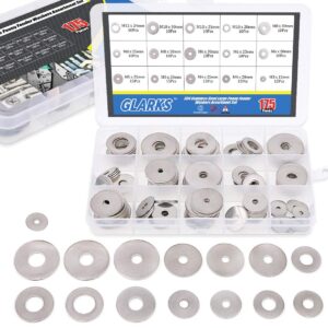 glarks 175pcs 304 stainless steel large penny fender washers assortment set-m3, m4, m5, m6, m8, m10, m12