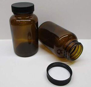 heavy glass medical packer bottles wide mouth with black caps-amber 4 oz 120cc size package of 6 units-pharmaceutical grade product