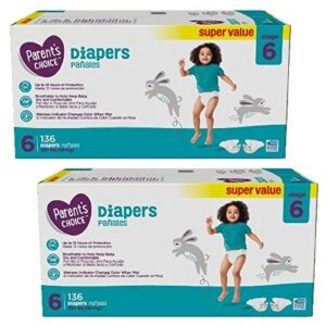 parent's choice diapers (size 6, 136 count, pack of 2)