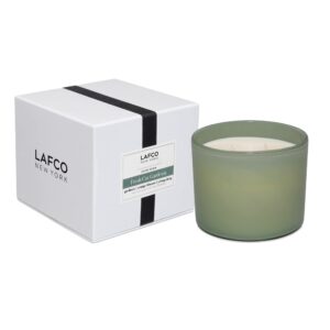 lafco new york 3-wick candle, fresh cut gardenia - 30 oz - 120-hour burn time - reusable, hand blown glass vessel - made in the usa