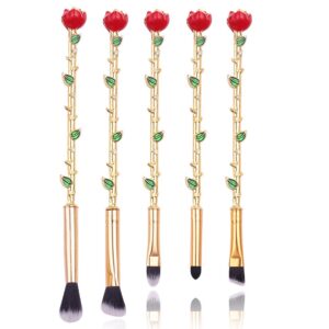 rose eye makeup brush set - 5pcs wand makeup brushes with soft synthetic fiber and metallic handle for eyebrow, eyeshadow, foundation, blending and lips, great gift for sister girlfriend, gold