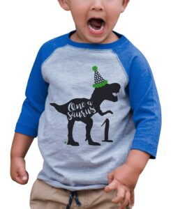 7 ate 9 apparel kid's one 1st 1 first dinosaur dino birthday blue raglan tee 18 months