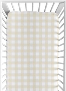 sweet jojo designs beige and white buffalo plaid check baby or toddler fitted crib sheet for woodland camo collection