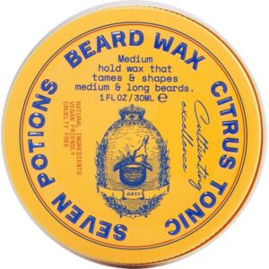 seven potions beard wax for men — medium hold styling wax to shape and nourish your beard — all-natural, vegan, cruelty free — citrus tonic (1 fl oz)