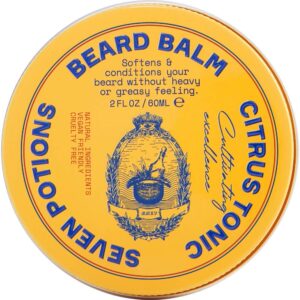 seven potions beard balm for men — conditioning beard softener to nourish skin, facial hair, and stop beard itch — all-natural, vegan, cruelty free — citrus tonic (2 fl oz)