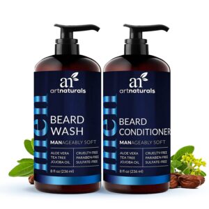 artnaturals beard shampoo and conditioner set - softens, strengthens and smooths mustache and beard hair - all skin and hair types