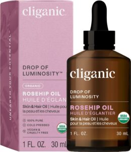 cliganic organic rosehip seed oil for face, 100% pure | natural cold pressed unrefined non-gmo | carrier oil for skin, hair & nails (packaging may vary)