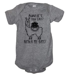 auntie's you say alpaca my bags baby boy girl clothes llama funny announcement shower bodysuit romper (6 months) heather gray