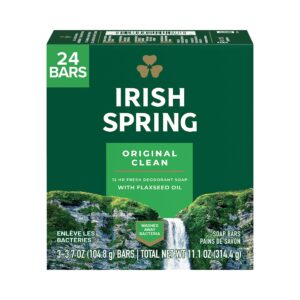 irish spring bar soap for men, original clean, smell fresh and clean for 12 hours, men soap bars for washing hands and body, mild for skin, recyclable carton, 3.7 ounce - 3 count (pack of 8)