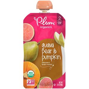 plum organics baby food pouch | stage 2 | guava, pear & pumpkin | fresh organic food squeeze | for babies, kids, toddlers | 3.5 ounce | 12 pack