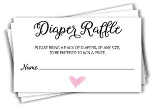 diaper raffle ticket lottery insert cards for pink girl heart baby shower invitations, supplies and games for baby gender reveal party, bring a pack of diapers to win favors, gifts prizes (50-cards)