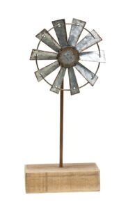 cwi gifts simple windmill table sitter - 9 inch galvanized metal windmill - farmhouse tabletop decor