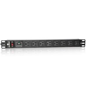 kueen 19" 1u rack mount pdu power strips,server rack power distribution unit, 8 power outlets,16awg sjt 6.6ft cord,1u/15a/125v, aluminum alloy with surge protector and circuit breaker on/off switch