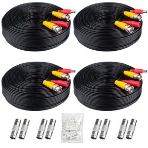 wildhd 4x200ft bnc cable all-in-one siamese video and power security camera cable extension wire cord with 2 female connectors for all max 5mp hd cctv dvr surveillance system, 200ft 4pack cable, black