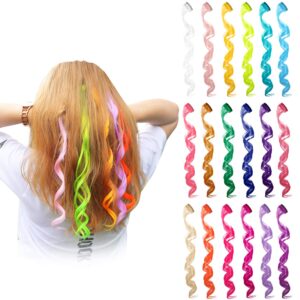 blulu 24 pieces hair accessories colored hair extensions 20 inches curly wavy hairpiece clip in synthetic rainbow for women party highlights accessories (24 colors)