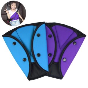 ak kyc 2 pack seatbelt adjuster for kids car child seatbelt adjusters belt cover strap protector pad for children baby adult shoulder neck safety triangle positioner purple + blue