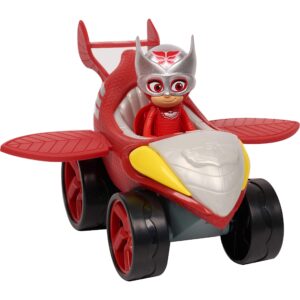 pj masks power racers vehicles, articulated owlette figure and owl glider, red pj mask, kids toys for ages 3 up by just play